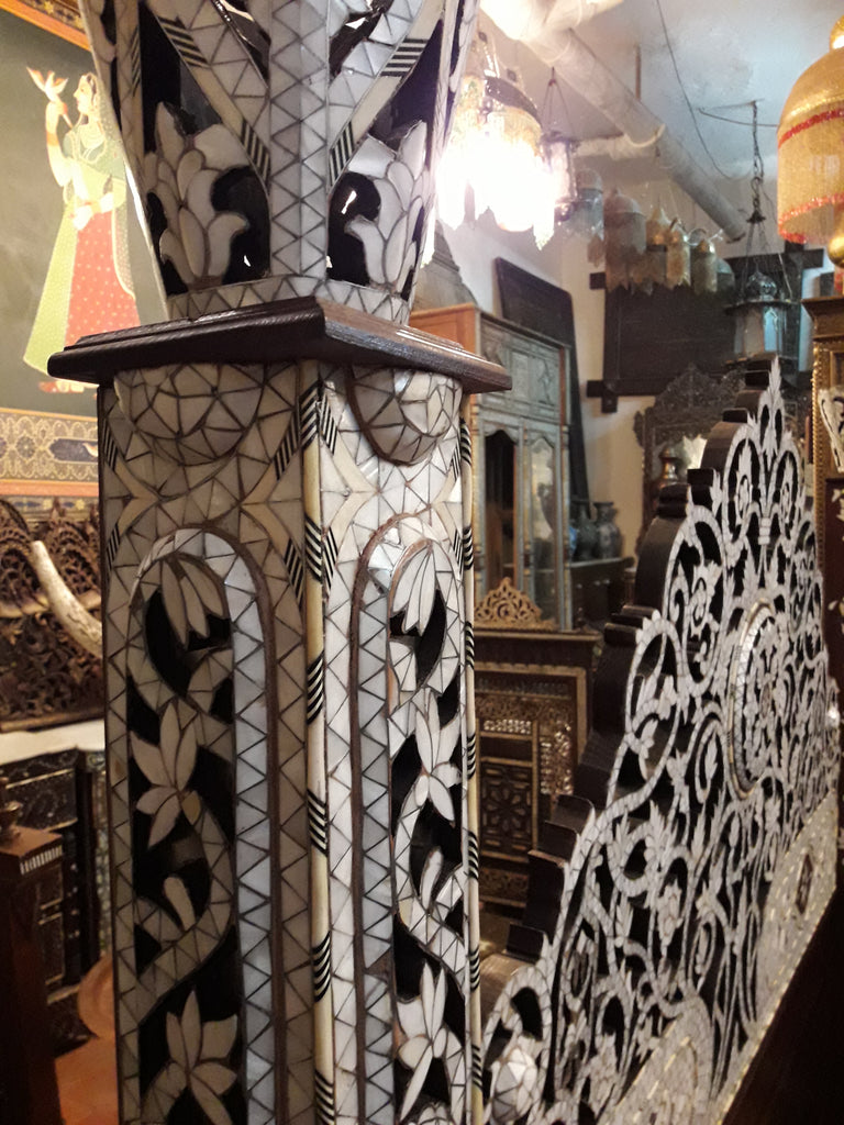Syrian white mother of pearl shell headboard bed – Syrian mother of ...
