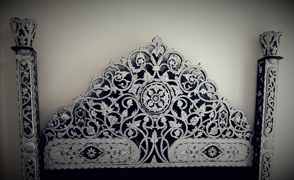 Syrian white mother of pearl shell headboard bed – Syrian mother of ...